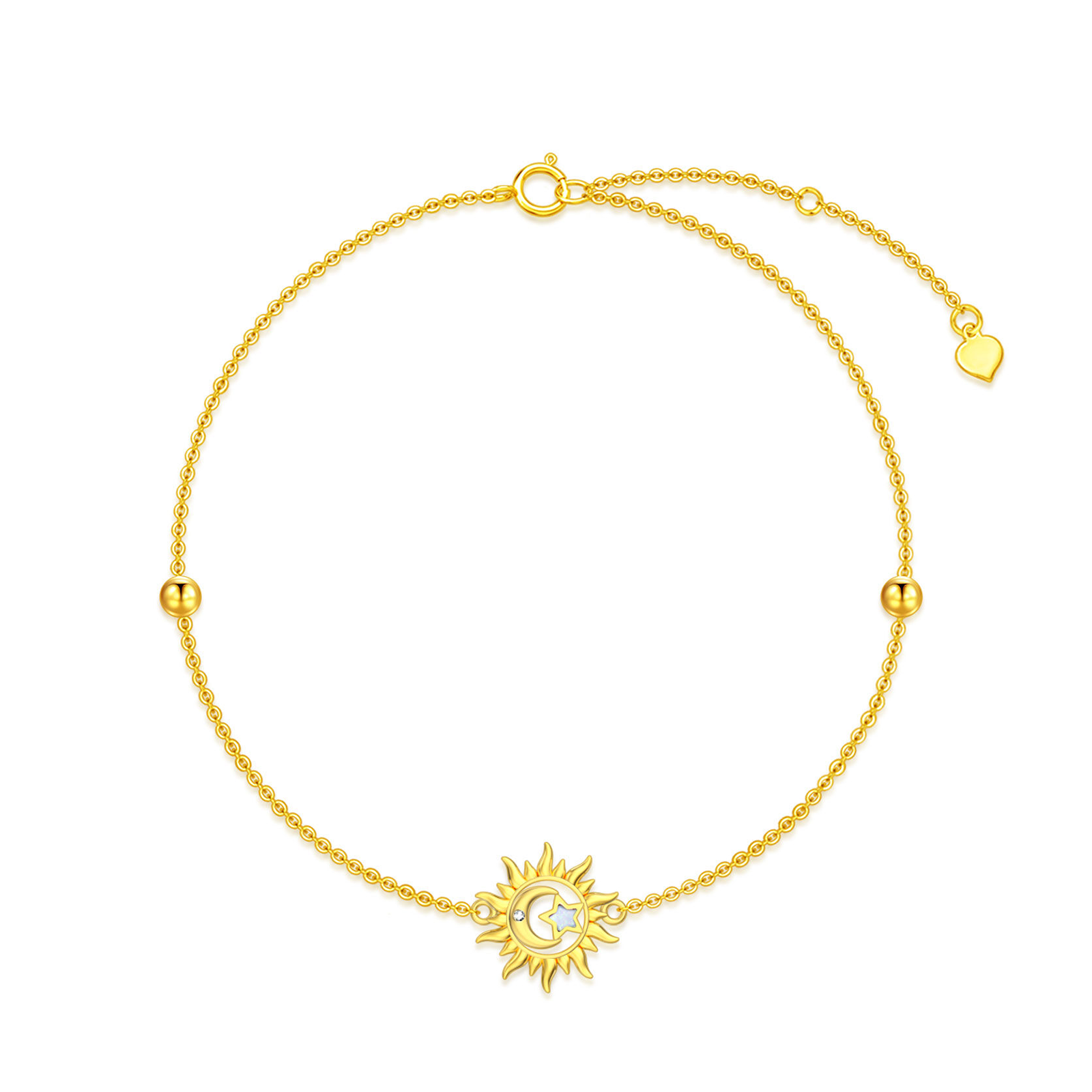 9K Gold Circular Opal With Diamond Moon Sun Pendant Bracelet For Women