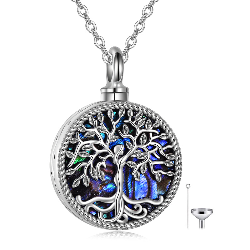 Sterling Silver Heart Abalone Shellfish Tree Of Life Urn Necklace For Ashes