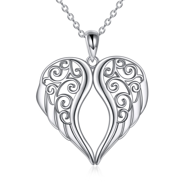 Sterling Silver Heart Opal Angel Wing Pendant Necklace For Women
