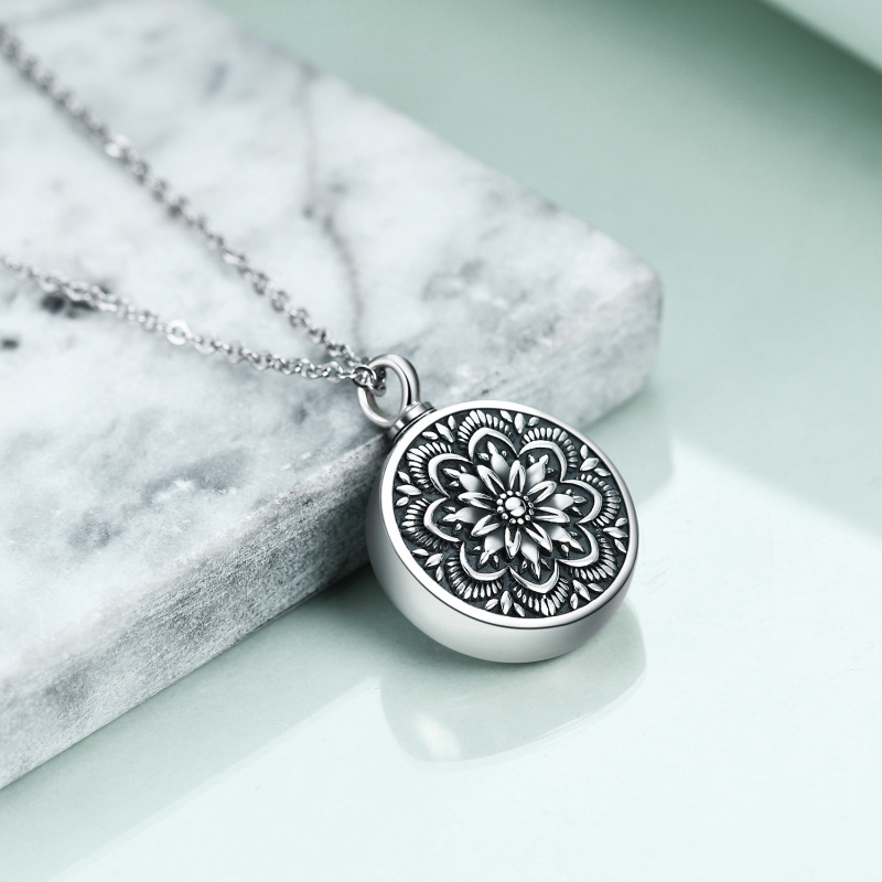 Sterling Silver Flower Of Life Urn Necklace for Ashes with Engraved Word