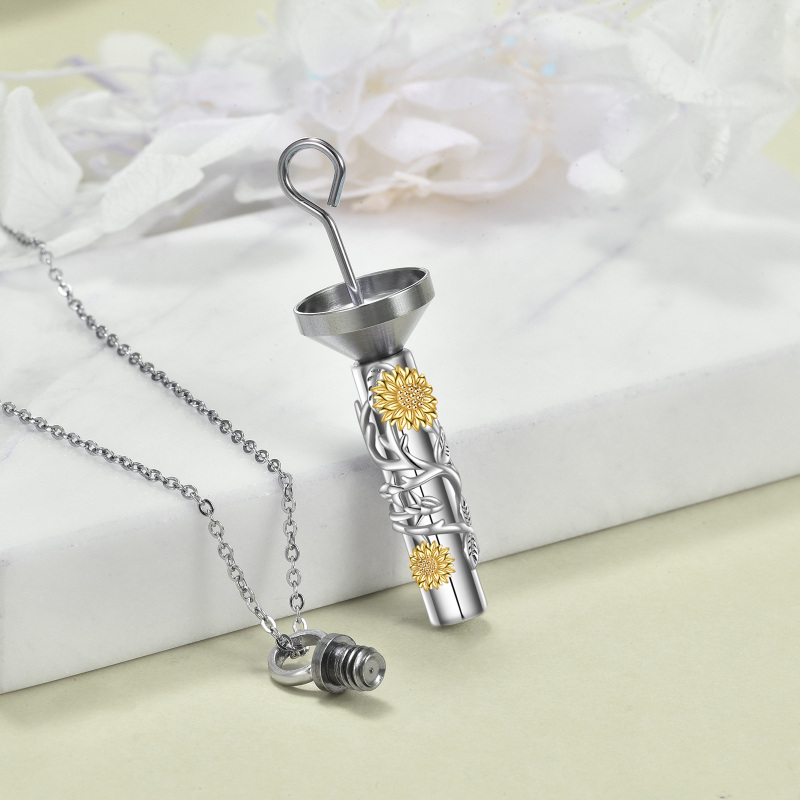 Sterling Silver Two-tone Sunflower Urn Necklace for Ashes
